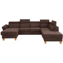 Wohnlandschaft Home Affaire "Conville U-Form", braun (mocca), B:322cm H:84cm T:217cm, 100% Polyester, Sofas, Wohnlandschaft, Kopfteilverstellung wahlweise mit Bettfunktion und Bettkasten