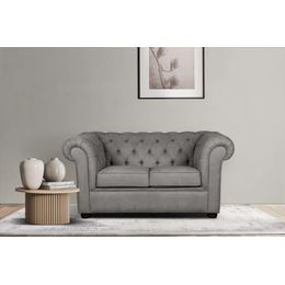 2-Sitzer Home Affaire "CHARENTE, Chesterfield-Sofa, Wellenfederung, Ma&szlig;e: B/T/H: 147/89/74 cm", grau (hellgrau), B:147cm H:74cm T:89cm, 100% Polyester, Sofas, 2-Sitzer, mit edler Knopfheftung und typischen Armlehnen
