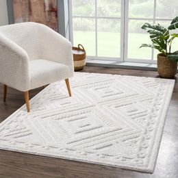 Hochflor-Teppich Carpet City "FOCUS777", beige (creme), B:200cm H:20mm L:290cm, Obermaterial: 100% Polypropylen, Teppiche, Hochflor-Teppich, Boho-Teppich, Hochtief-Muster/ 3D-Effekt, f&uuml;r Wohnzimmer, Schlafzimmer