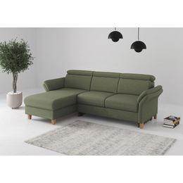 Ecksofa Home Affaire "Glendale, L-Form", olive, B:253cm H:84cm T:166cm, 95% Polyester, 5% Polyamid, Sofas, Ecksofa, inkl. Kopfteilverstellung, wahlweise mit Vorziehsitz und Bettkasten