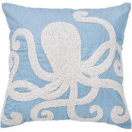 Dekokissen done. "CUSHION SEALIFE OCTOPUS", blau (blau, wei&szlig;, bestickt gemustert), B:45cm H:1cm L:45cm, Baumwolle, Dekokissen_Sitzkissen_Kissenh&uuml;llen, Dekokissen