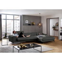 Ecksofa W.Schillig "piedroo, Designsofa mit tollem Sitzkomfort, bequem, L-Form", grau (anthrazit z69), B:343cm H:70cm T:193cm, Longlife Xtra-Leder Z69: Das feinnarbige, gedeckte Softleder Z69 besticht durch seine au&szlig;ergew&ouml;hnliche Weichheit im trendigen &raquo;Vintage-Look&laquo;, Hautst&auml;rke 0, 9 - 1, 1 mm, Sofas, Ecksofa, Kopfteilverstellung, wahlweise mit Sitztiefenverstellung, Breite 343cm