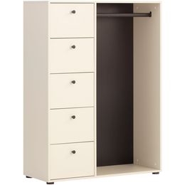 Kleiderschrank Schildmeyer "Lovund, Breite 98 cm", beige (cremebeige), B:98cm H:132cm T:40cm, FSC-zertifizierter Holzwerkstoff, Schr&auml;nke, Kleiderschrank, Mit 5 Schubladen und Kleiderstange