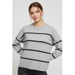 Strickpullover Only "ONLOXFORD LIFE LS STRIPE O-NECK KNT", Damen, Gr. L, light grau melange stripes:schwarz gray melange, Strick, Obermaterial: 86% Polyester, 7% Polyacryl, 4% Wolle, 3% Elasthan, gestreift, relaxed fit normal, Rundhals, Pullover Strickpullover