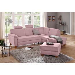 Ecksofa Home Affaire "Alta L-Form", rosa (altrosa), B:250cm H:89cm T:201cm, Struktur ( 100% Polyester);Struktur fein ( 100% Polyester);Luxus-Microfaser ALTARA NUBUCK (100% Polyester), Sofas, Ecksofa, mit Federkern und Kontrastnaht, F&uuml;&szlig;e Buche eichefarben