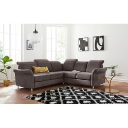 Sit & More Ecksofa SIT & MORE "Darwin L-Form", braun (mocca), B:249cm T:229cm, Sofas, Ecksofa, inklusive Federkern, wahlweise mit Kopfteilverstellung, Bettfunktion