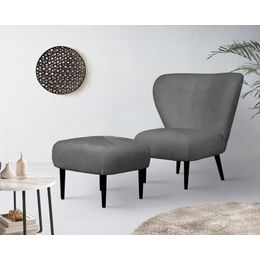 Sessel "Dinah", grau (anthrazit), B:84cm H:92cm T:83cm, 100% Polyester, LeGer Home by Lena Gercke, Sessel, Sessel, Knopfheftung im R&uuml;cken, wahlweise mit oder ohne Hocker