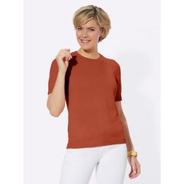 Kurzarmpullover Casual Looks "Pullover", Damen, Gr. 42, rot (rostrot), 50% Baumwolle, 50% Polyacryl, unifarben, Pullover Kurzarmpullover