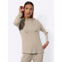 Langarmshirt feel good "Longshirt", Damen, Gr. 36/38, beige, ecru, 70% Viskose, 25% Polyester, 5% Elasthan, unifarben, Shirts Langarmshirt