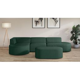 Ecksofa OTTO HOME "EIVIND Designer Sofa mit Ottomane rechts/links, B/T/H: 343/159/72 cm", gr&uuml;n (dunkelgr&uuml;n), B:343cm H:72cm T:159cm, 100% Polyester, Sofas, Ecksofa, L-Form mit Wellenunterfederung, auch in Feincord und Boucl&eacute;