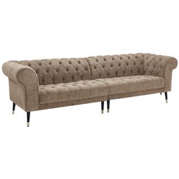 Chesterfield-Sofa Home Affaire "Tinnum", beige, B:263cm H:77cm T:87cm, Luxus-Microfaser Vintageoptik (66% PU, 27% Polyester, 7% Baumwolle);Struktur weich( 97% Polyester, 3% Polyacryl), Sofas, Chesterfield-Sofa