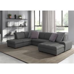 Sit & More Wohnlandschaft SIT & MORE "Luxor U-Form", grau (steel), B:329cm T:224cm, Luxus-Microfaser ALTARA NUBUCK (100% Polyester);Soft clean (98% Polyester, 2% Polyamid);Struktur fein (100% Polyester), Sofas, Wohnlandschaft, wahlweise mit Bettfunktion, Bettkasten und Kopfteilverstellung