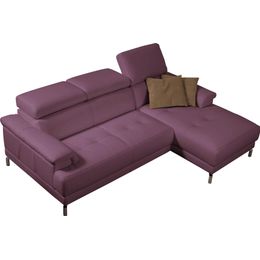 Ecksofa Egoitaliano "Soul, Design und Sitzkomfort auf hohem Niveau, tolle Details, L-Form", lila (violett), B:250cm H:99cm T:166cm, Leder NUVOLE (Echtes Rindsleder). Halbnat&uuml;rliches, halbnarbiges Rindsleder mit einer nat&uuml;rlichen K&ouml;rnung von 1, 2 bis 1, 4 mm. Dieses Leder hat eine weiche, wachsartige Haptik mit mattem Aussehen und einem Wolkeneffekt. Es handelt sich um ein Naturleder, das die urspr