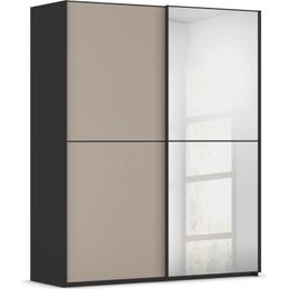 Schwebet&uuml;renschrank Rauch "Kleiderschrank Schrank Garderobe Schlafzimmerschrank SCALE-DUO", beige (schwarz, glas fango matt, griffleisten schwarz), B:181cm H:223cm T:68cm, Holzwerkstoff, Schr&auml;nke, Schwebet&uuml;renschrank, edle zweigeteilte T&uuml;ren Spiegel/Glas-Mix 3 Zierleisten MADE IN GERMANY