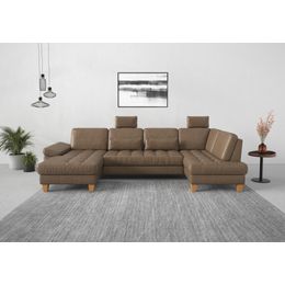 Sit & More Wohnlandschaft SIT & MORE "Westham U-Form", braun (coffee), B:338cm H:88cm T:172cm, 100% Polyester, Sofas, Wohnlandschaft, wahlweise mit Bettfunktion, Bettkasten, Sitztiefenverstellung