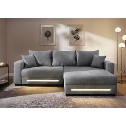 Jockenh&ouml;fer Ecksofa JOCKENH&Ouml;FER GRUPPE "Spotlight XL L-Form, B: 261 cm", grau, B:261cm T:90cm, Korpus: 100% Polyester;Kissen: 100% Polyester, Sofas, Ecksofa, mit Bettfunktion, Bettkasten, Licht & 2 Zierkissen