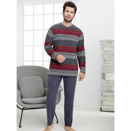 Schlafanzug Normann, Herren, Gr. 52/54, rot (grau, rot, gestreift), 60% Baumwolle, 40% Polyester, Homewear-Sets Schlafanzug