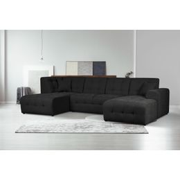 Wohnlandschaft Home Affaire "Nosia U-Form", schwarz, B:297cm H:85cm T:163cm, 100% Polyester, Sofas, Wohnlandschaft, incl. 2 Zierkissen, mit feiner Steppung