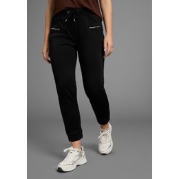 Jerseyhose Bruno Banani, Damen, Gr. 40, N-Gr, schwarz, Milano Rib, Obermaterial: 76% Polyester, 20% Viskose, 4% Elasthan, clean, unifarben, figurbetont kn&ouml;chellang, Hosen Jerseyhose, figurbetonte Passform, kn&ouml;chellang mit Rippb&uuml;ndchen