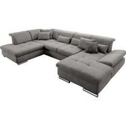 Wohnlandschaft "SO 4100 komfortable Federkernunterfederung, inkl. Kopfteilverstellung", grau (grau 10), B:365cm H:80cm T:225cm, SET ONE BY Musterring, Sofas, Wohnlandschaft, wahlweise Bettfunktion und Sitztiefenverstellung, U-Form