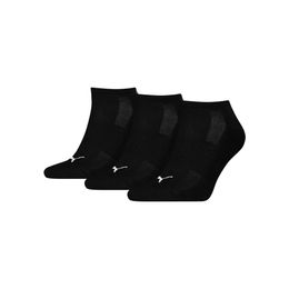 Sneakersocken Puma "Puma UNISEX CUSHIONED SNEAKER 3P", Damen, Gr. 39-42, schwarz (3x schwarz), Baumwollmischung, bedruckt, unifarben, elastisch, Socken Sneakersocken, mit Frottee
