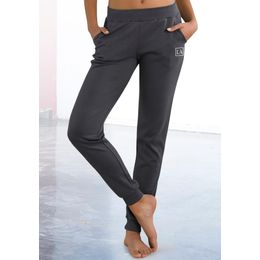 active by Lascana Jogginghose LASCANA ACTIVE, Damen, Gr. 40/42, N-Gr, grau (anthrazit), Sweatware, Obermaterial: 100% Baumwolle, unifarben, Basic, Basic lang, Hosen Jogginghose, in schmaler Form mit B&uuml;ndchen, Topseller