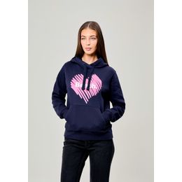 Kapuzensweatshirt Bench. "MIAO_HOODY", Damen, Gr. 44, blau (navy), Sweatware, Obermaterial: 60% Baumwolle, 40% Polyester, bedruckt, Rundhals, Rippb&uuml;ndchen mit Daumenl&ouml;chern, Sweatshirts Kapuzensweatshirt