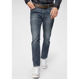 5-Pocket-Jeans Tom Tailor "MARVIN", Herren, Gr. 32, L&auml;nge 32, blau (mid stone wash), Denim/Jeans, Obermaterial: 70% Baumwolle, 28% Polyester, 2% Elasthan, straight fit, Jeans 5-Pocket-Jeans, mit kleinem Logo-Print, Topseller