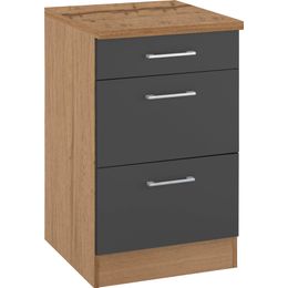 Auszugsunterschrank KOCHSTATION "KS-Colmar", grau (anthrazit), B:50cm H:85cm T:60cm, Holzwerkstoff, Schr&auml;nke, Auszugsunterschrank, 50 cm, mit Metallgriff, alles sofort greifbar dank zwei gro&szlig;er Ausz&uuml;ge