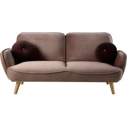 3-Sitzer "Ben", braun (hellbraun), B:178cm H:84cm T:83cm, 100% Polyester, ATLANTIC HOME COLLECTION, Sofas, 3-Sitzer, mit Welleunterfederung,inkl. 2 Dekokissen, goldenen Massivholzf&uuml;&szlig;en