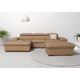 Ecksofa Home Affaire "Alberto L-Form", braun (cappucino), B:286cm H:73cm T:174cm, Luxus-Microfaser Lederoptik (100% Polyester);Luxus-Microfaser ALTARA NUBUCK (100% Polyester);Luxus-Microfaser weich (90% Polyester, 10% Polyamid);Microfaser Antiklederoptik, Sofas, Ecksofa, mit Kopfteilverstellung, wahlweise mit Bettfunktion