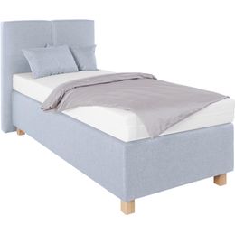 Boxspringbett, blau (strukturstoff hellblau), Liegefl&auml;che B/L: 90cm x 200cm, H3, Bonnell-Federkernmatratze, Westfalia Schlafkomfort, Komplettbetten, Boxspringbett, mit Zierkissen