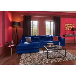 Ecksofa Home Affaire "Renesse L-Form", blau, B:294cm H:90cm T:184cm, Samtvelours 100% Polyester;Luxus-Microfaser ALTARA NUBUCK (100% Polyester), Sofas, Ecksofa, lose Kissen, Keder an Sitzkissen