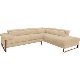 Ecksofa W.Schillig "finn, Designsofa mit tollem Sitzkomfort, bequem, L-Form", beige (sahara s37), B:281cm H:71cm T:230cm, Flachgewebe S22 (100% Polyester);Stoff S37 (100% Polyester);Longlife Xtra-Leder Z59: Glattleder mit modischer Pr&auml;gung. Hautst&auml;rke 0, 9 - 1, 1 mm, Sofas, Ecksofa, German Design Award 2016, Fu&szlig;gestell Nussbaum natur, Breite 281 cm