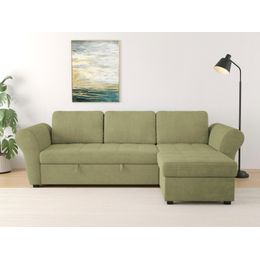 Ecksofa TRENDS BY HG "Lasse L-Form, B: 259 cm", b882 memphis 11 olive, B:259cm H:85cm T:155cm, 90% Polyester;10% Nylon, Sofas, Ecksofa, mit Bettfunktion & Bettkasten