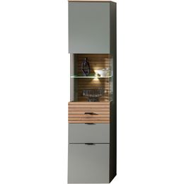 Vitrine Innostyle "INA Vitrine, 45 x 200 x 36 cm (B/H/T)", schilfgr&uuml;n, artisan eiche, B:45cm H:200cm T:36cm, ABS-Kunststoff, Glas, Holzwerkstoff, MDF, Metall, Schr&auml;nke, Vitrine, L/R verwendbar, inkl. Beleuchtung, Softclose