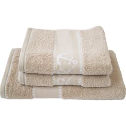 Handtuch Set Dyckhoff "Maritim, Voyage", beige (greige), 3 Stk., Frottier, Frottier, Obermaterial: 100% Baumwolle, Handtuch-Sets, Handtuch Set, 2 Handt&uuml;cher (50x100cm), 1 Duschtuch (70x140cm)