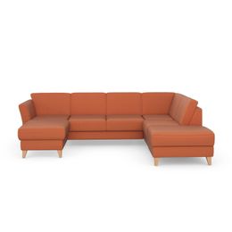 Sit & More Wohnlandschaft SIT & MORE "Visby U-Form", orange (terra), B:303cm H:87cm T:213cm, Sofas, Wohnlandschaft, wahlweise mit Bettfunktion und Stauraum, frei im Raum stellbar