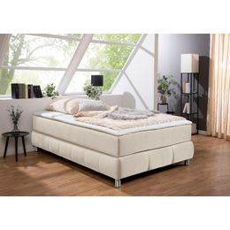 Boxspringbett Home Affaire "Salo", beige, B:126cm L:206cm, Komplettbetten, Boxspringbett, Ohne Kopfteil, inkl. Topper, auch in &Uuml;berl&auml;nge 220 cm