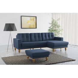 Sit & More Ecksofa SIT & MORE "Orient 5 L-Form", blau, B:279cm H:90cm T:167cm, 100% Polyester, Sofas, Ecksofa, mit Strass-Stein, wahlweise mit Bettfunktion und Bettkasten