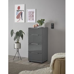 HBZ-MEBLE Kommode HBZ "Santorin Mehrzweckschrank mit Schubk&auml;sten, BxHxT 45x99x40 cm", grau (anthrazit), B:45cm H:99cm T:40cm, Holzwerkstoff, Sideboards, Kommode, Mit 4 Schubk&auml;sten mit Softclose, Glasfront und Glasoberboden