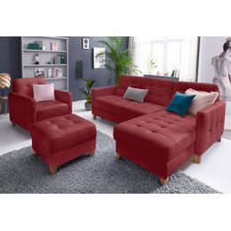Ecksofa exxpo - SOFA FASHION "Elio, kompakt, bequem & zeitloses Design, Breite 217cm, L-Form", rot (bordeaux), B:217cm H:84cm T:157cm, Luxus-Kunstleder;NaturLEDER (echtes Rindsleder) in Sitz und R&uuml;cken. Korpus in passendem Kunstleder SOFTLUX bezogen, Sofas, Ecksofa, wahlweise mit Bettfunktion