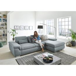 Ecksofa DIE PLANBAR "MP-IN17041 L-Form", grau (steel), B:325cm H:85cm T:195cm, 100% Polyester, Sofas, Ecksofa, mit Sitztiefenverstellung, optional Kopfteilverstellung & Bettfunktion