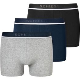 Boxer Schiesser "95/5", Herren, Gr. 6, bunt (910, schwarz, blau, grau), Jersey, Obermaterial: 95% Baumwolle, 5% Elasthan, meliert, unifarben, eng, Unterhosen Boxer, mit sportlichem Logo-Webgummibund