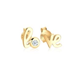 Paar Ohrstecker Elli DIAMONDS "Ohrringe Love Wordings Liebe Diamant 0.03 ct. 585 Gelbgold" Gr. 6, wei&szlig;, Ohrringe, Damen, Gelbgold 585, Paar Ohrstecker