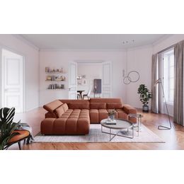 Ecksofa COTTA "Orion L-Form", cinnamon, B:310cm H:70cm T:225cm, 100% Polyester, Sofas, Ecksofa, mit Kopfteilverstellung & 5 Nierenkissen