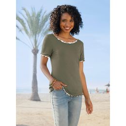 T-Shirt Heine "Doppelpack Shirts", Damen, Gr. 42, khaki, ecru, 95% Viskose, 5% Elasthan, unifarben, Rundhals, Shirts T-Shirt