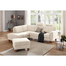 Ecksofa Home Affaire "Alta L-Form", beige (natur), B:250cm H:89cm T:201cm, Struktur ( 100% Polyester);Struktur fein ( 100% Polyester);Luxus-Microfaser ALTARA NUBUCK (100% Polyester), Sofas, Ecksofa, mit Federkern und Kontrastnaht, F&uuml;&szlig;e Buche eichefarben