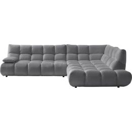 Ecksofa Home Affaire "Cozy Bubble, mit klappbarer Armlehne, Breite 324 cm", grau, B:324cm H:85cm T:211cm, 100% Polyester, Sofas, Ecksofa, mit eleganter Steppung, Rundumbezug & weicher Polsterung