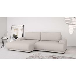 Ecksofa Home Affaire "Marsby, mit Bettfunktion und Bettkasten, Ma&szlig;e: B/H/T 242/65/145 cm", beige (creme), B:242,2cm H:65cm T:145,5cm, 100% Polyester, Sofas, Ecksofa, L-Form mit Wellenunterfederung, Recamiere links oder rechts bestellbar